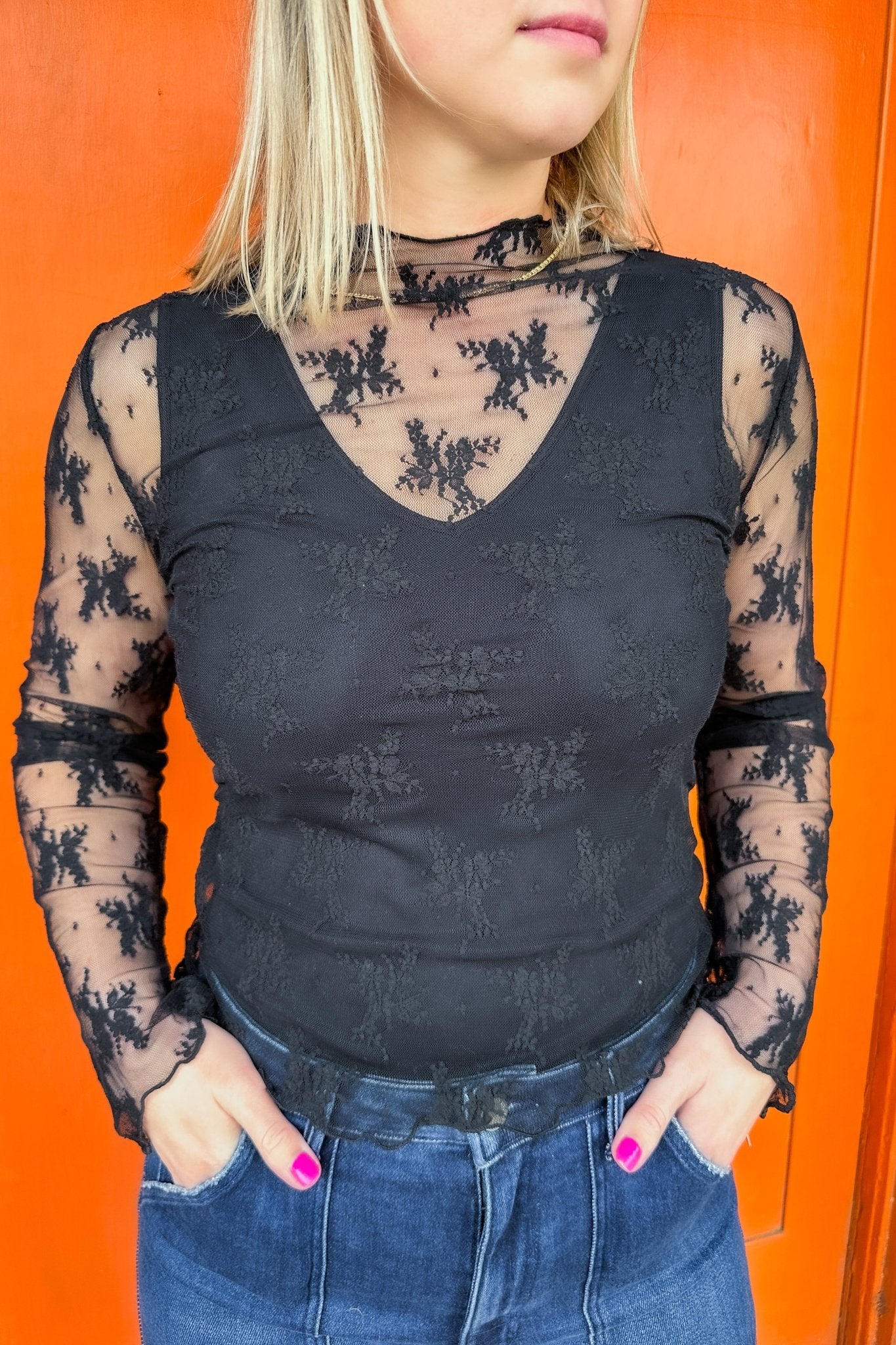 Black Lace Long Sleeve Top Terra Cotta Gorge Co